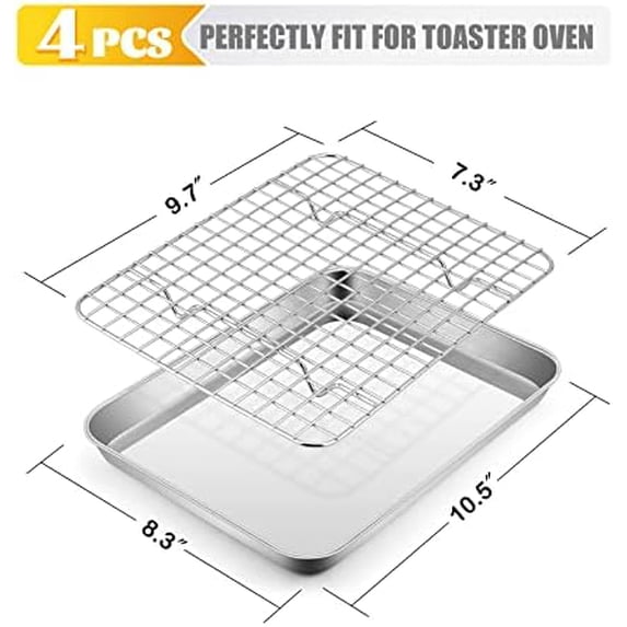 Metal Toaster Oven Tray with Rack Set, 10.5”x8.3” Baking Sheet Broiling ...