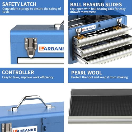 Metal Tool Box,3 Drawer Tool Box with Top Storage Tray, Portable Tool ...