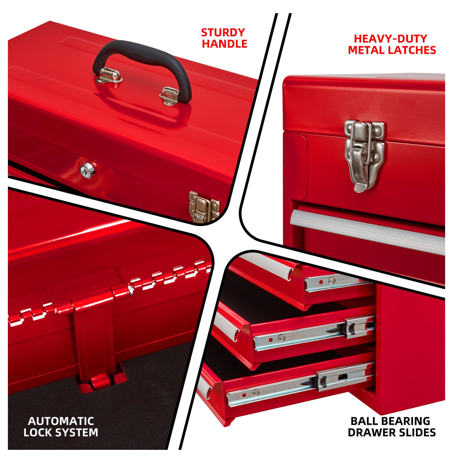 Metal Tool Box with 4 Drawers, Portable Steel Tool Chest with Lock ...
