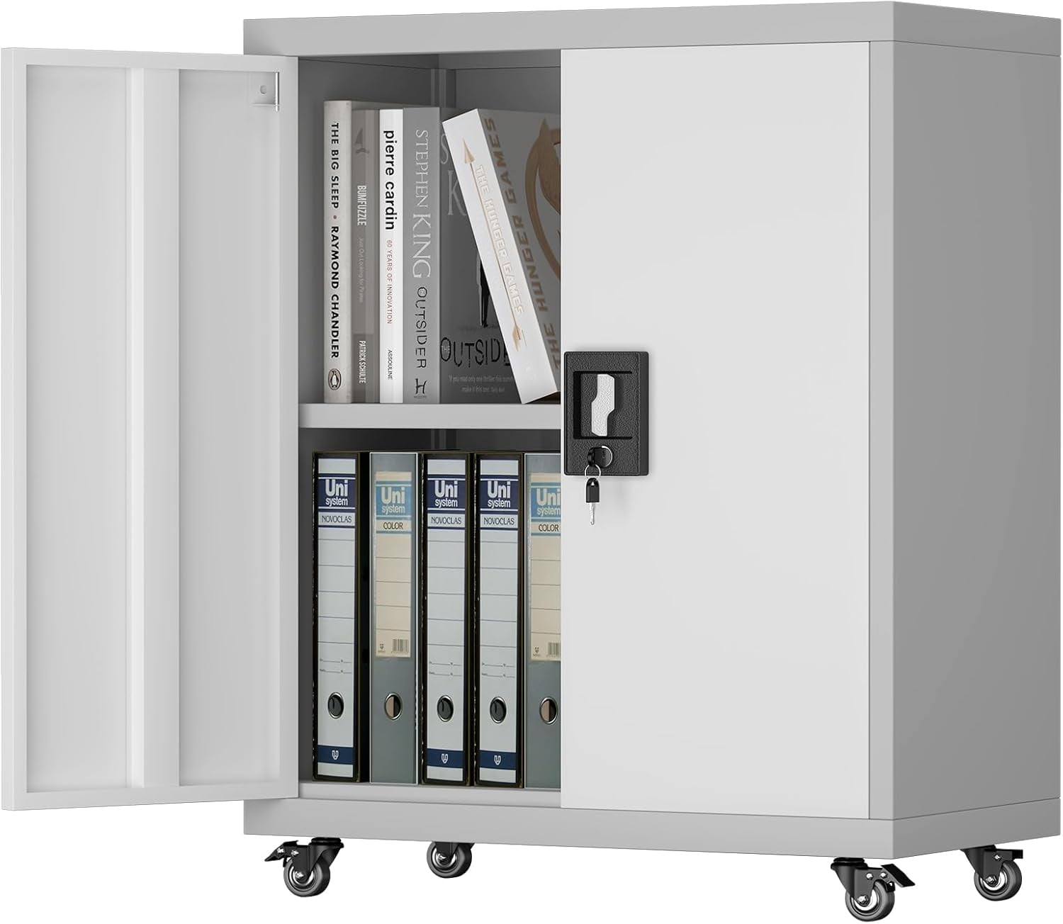 Metal Tool Cabinet on Wheels, Lockable Garage Storage Cabinet with 2 ...
