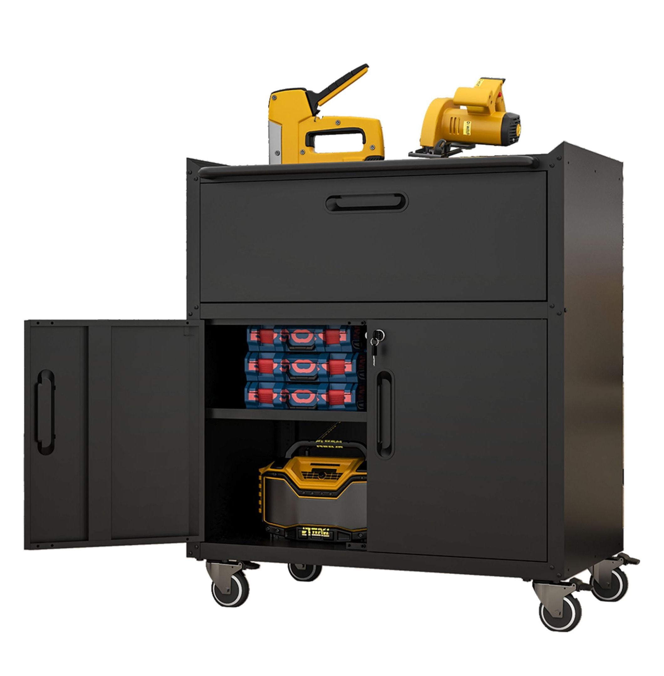 Metal Tool Cabinet with Wheels - Mobile Rolling Storage Cabinet with 1 ...