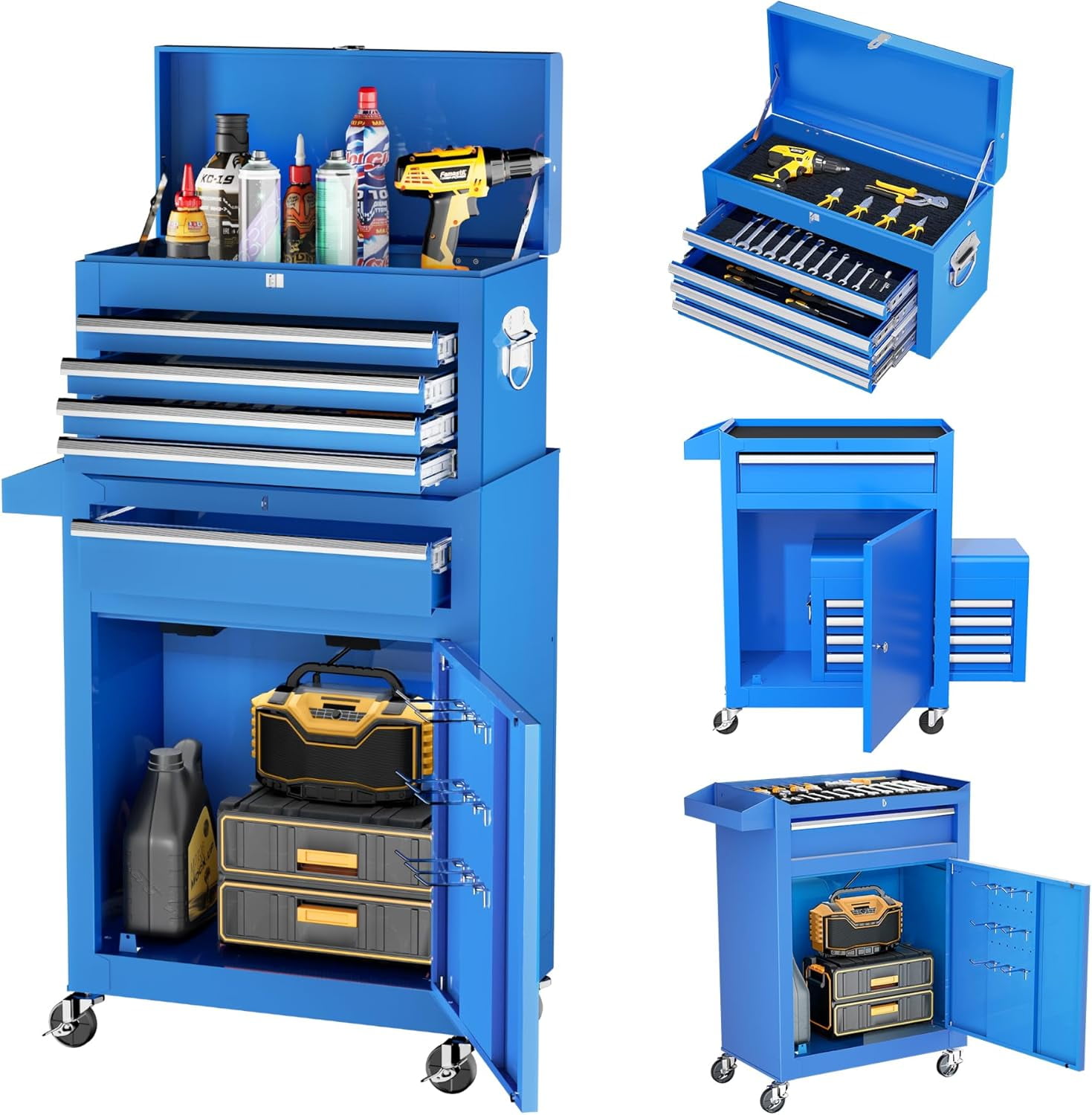 Metal Tool Chest,5-Drawer Rolling Tool Cart with Wheels,2 in 1 ...