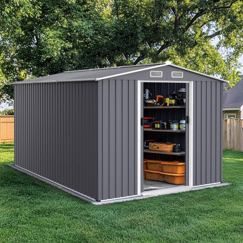 Metal Tool Shed Organizer with Sliding Doors for Garage Workshop ...