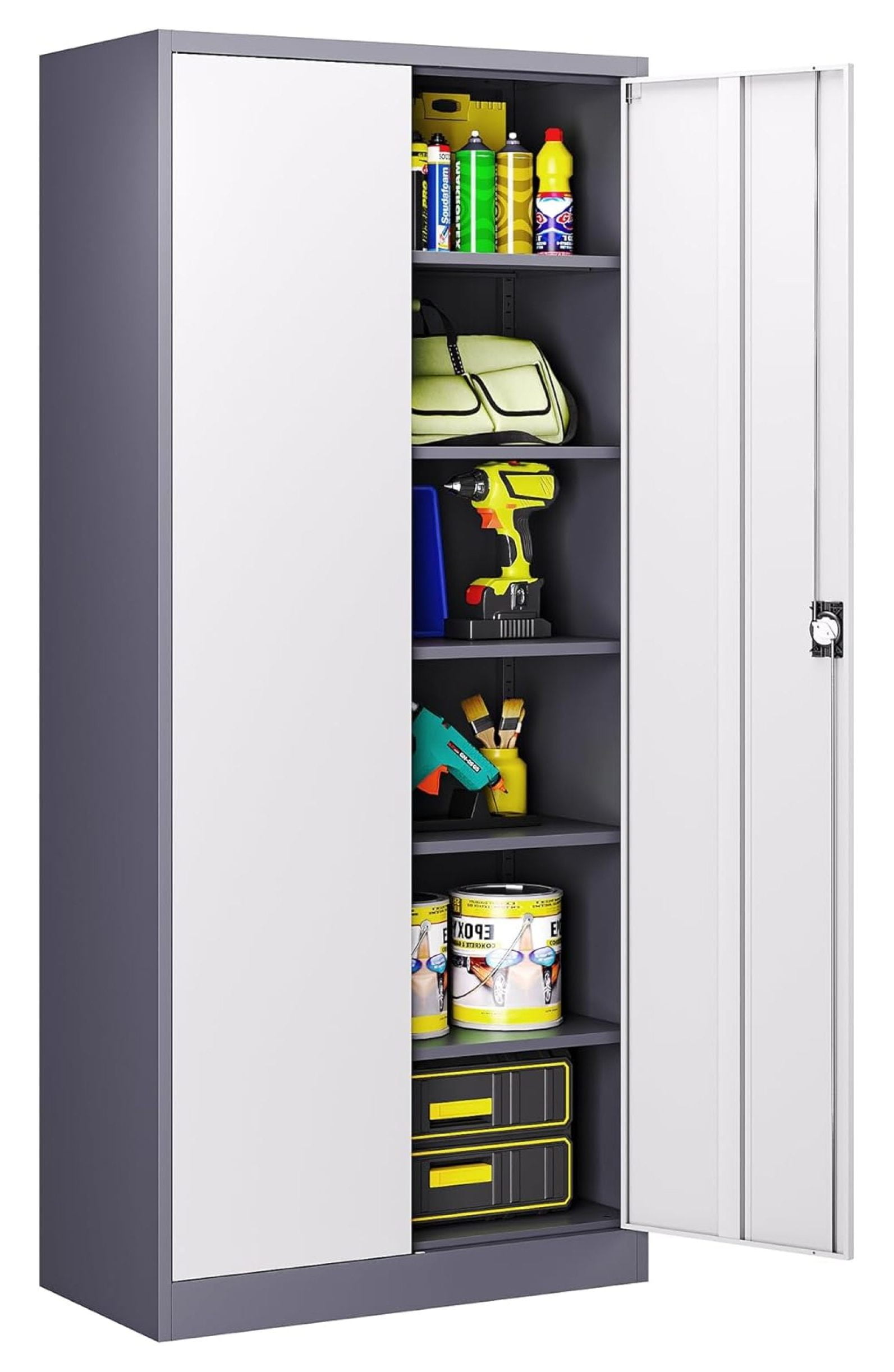 Metal Tool Storage Cabinet, Lockable File Cabinet with 2 Doors and 5 ...