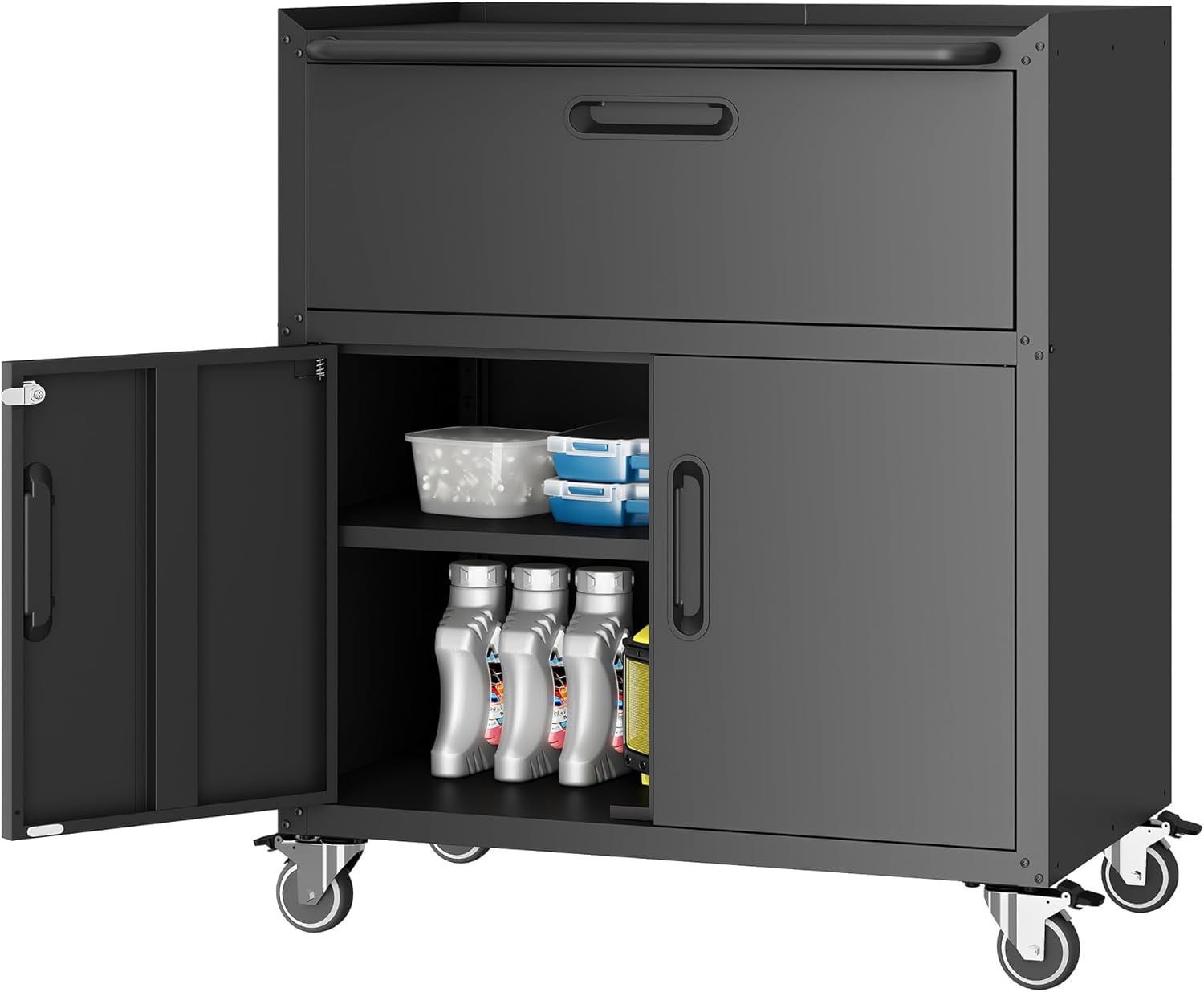 Metal Tool Storage Cabinet with Lock, Rolling Tool Cabinets with 2 ...