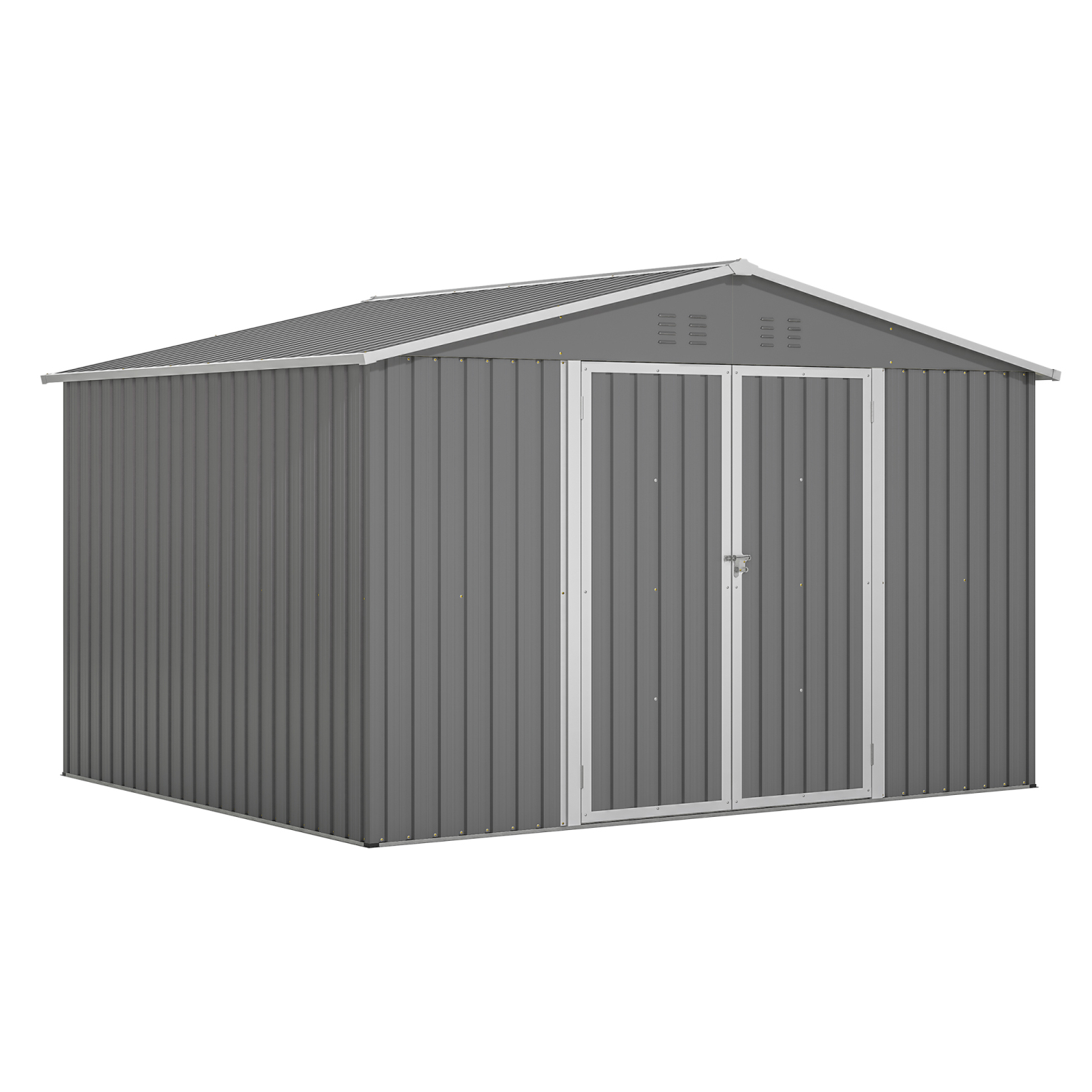 Metal Tool Storage Shed - Gray Lockable Doors Metal Foundation - Garden ...