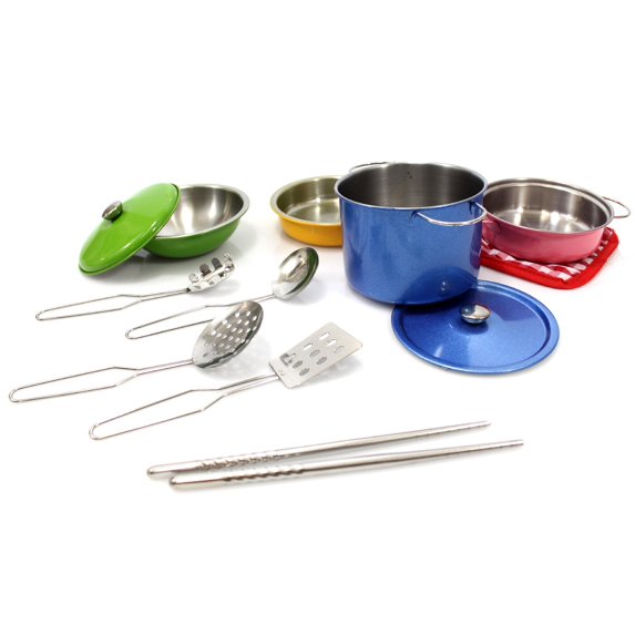 Metal Toy Pots and Pans Kitchen Cookware Playset with Utensils, 12 ...
