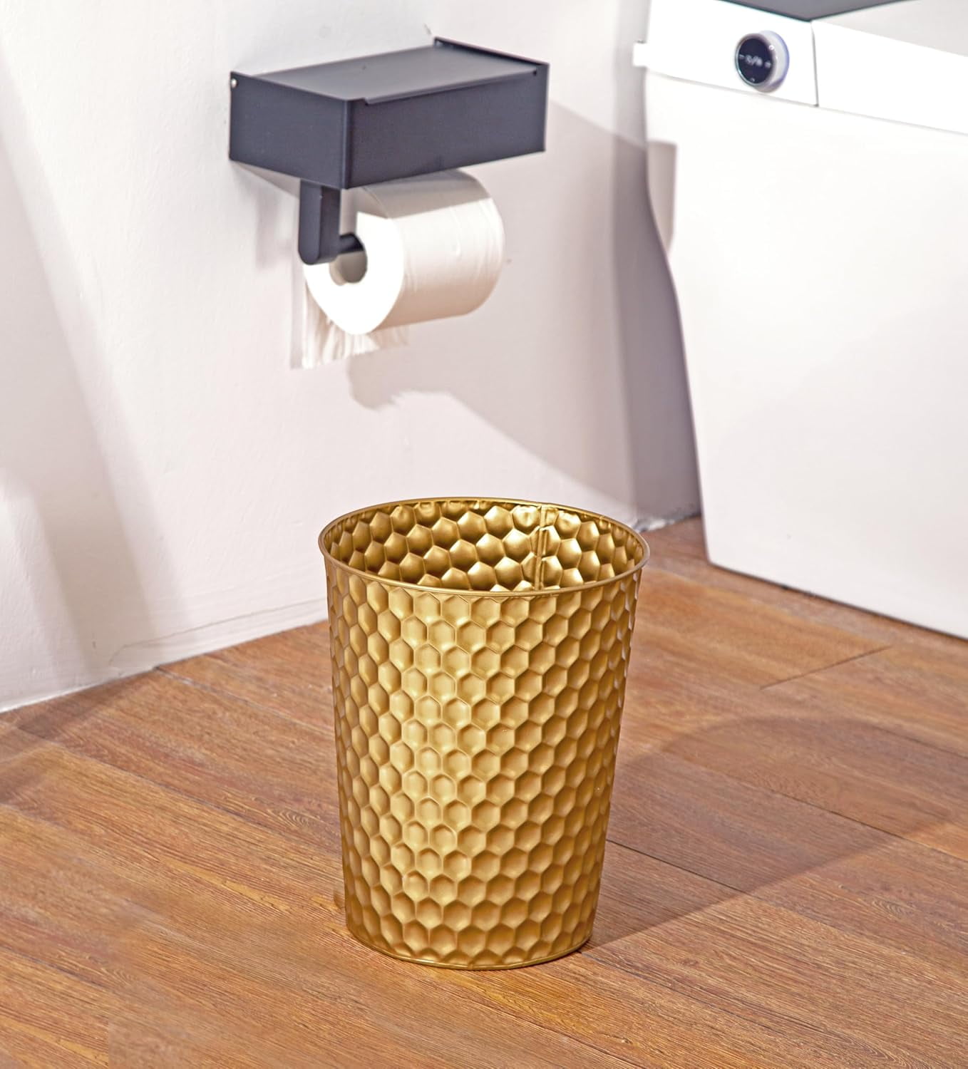 Metal Trash Can Wastebasket, Decorative Honeycomb Garbage Can, Modern ...