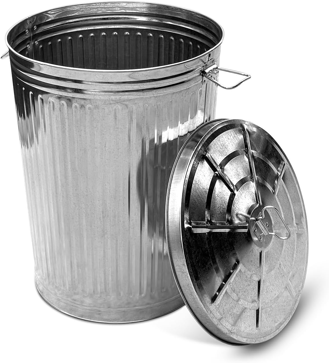 Metal Trash Can with Lid Outdoor 20 Gallon Galvanized Steel Garbage Bucket with Lid Silver ...