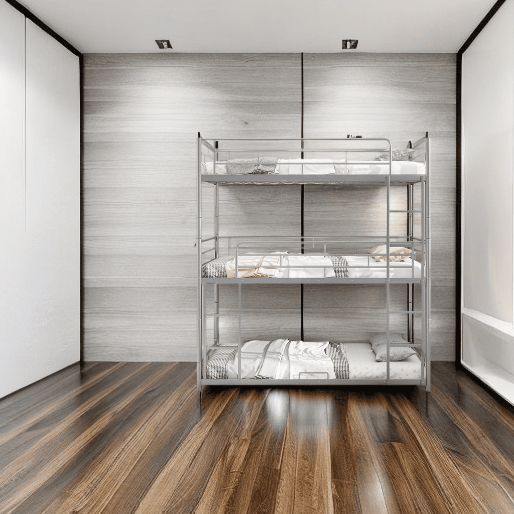 Metal Triple Bunk Bed Full Size, 3 Beds with Full Length Guardrail ...