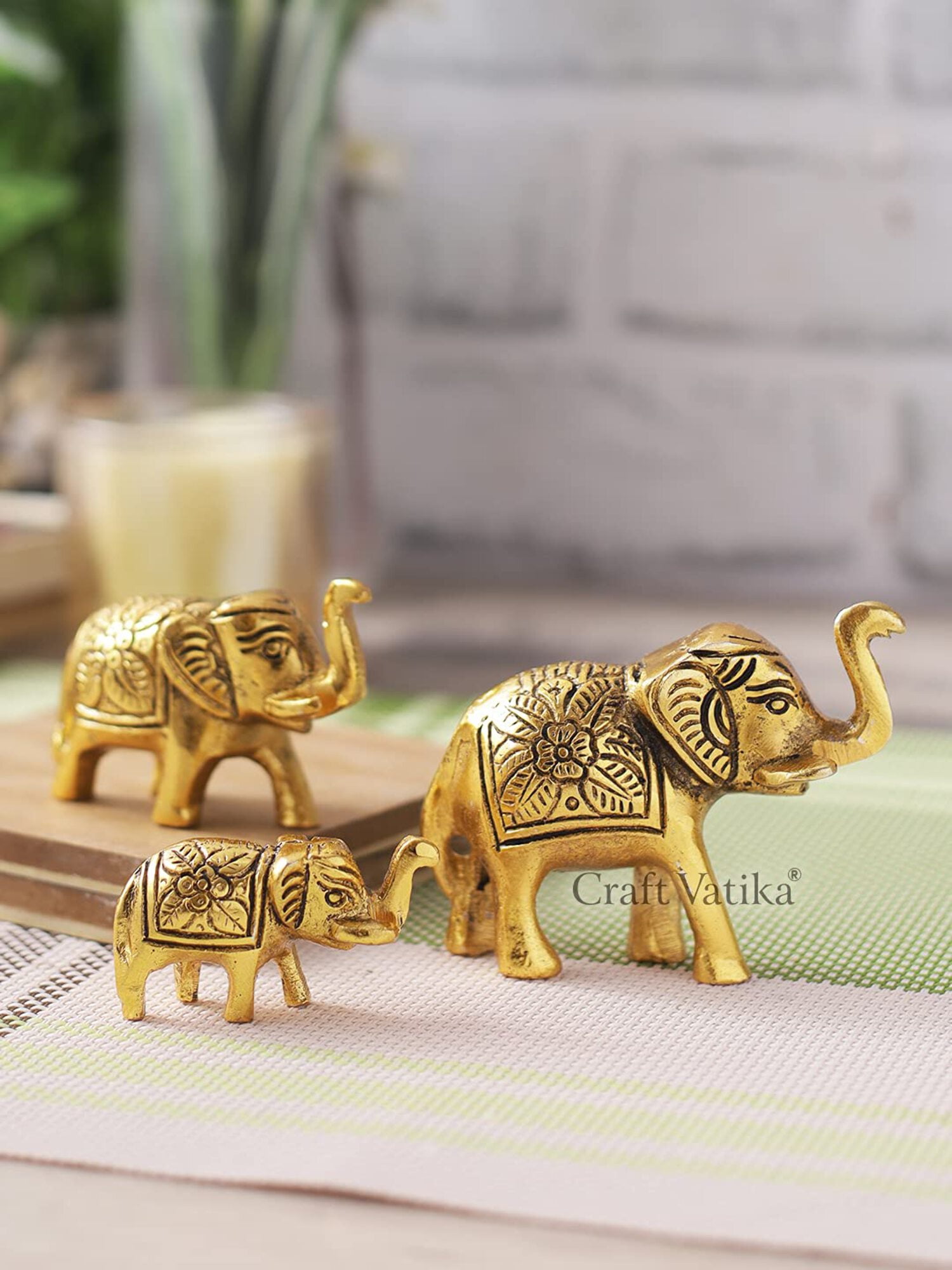 Metal Trunk Up Elephant Family Statue Showpiece Figurine Fengshui Vastu ...