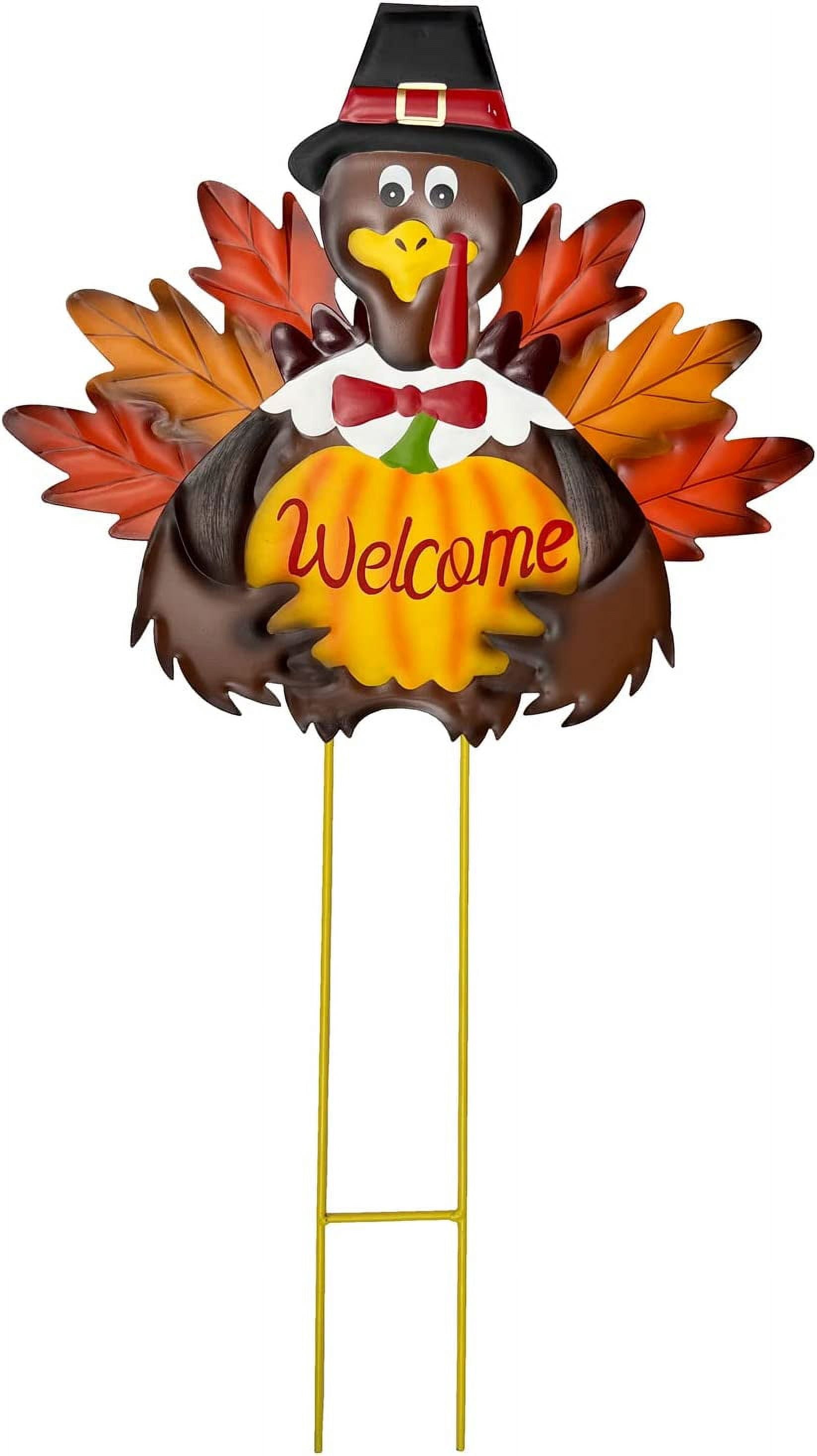 Metal Turkey Fall Harvest Outdoor Yard Stakes, Thanksgiving Turkey ...