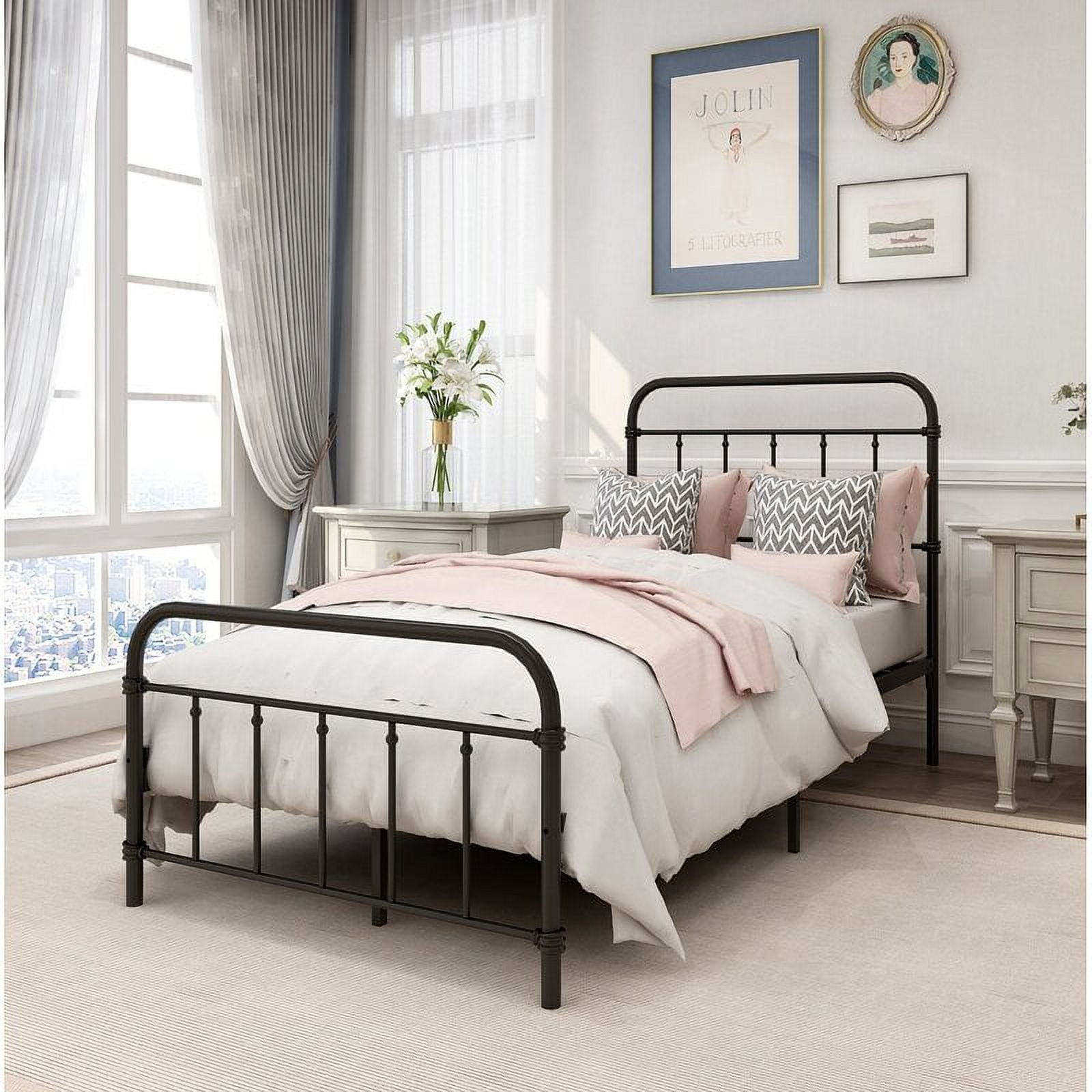 Good Night's Sleep Black Metal Twin Bed Frame with Headboard, Footboard ...