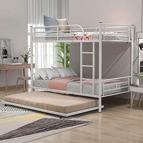 Metal Twin Bunk with Trundle, Steel Bunk Bed Twin Over Twin with Twin ...