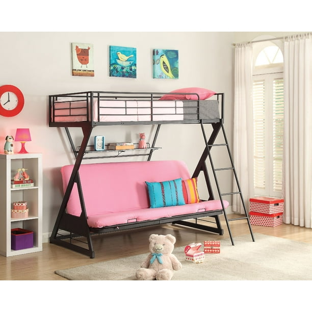 Metal Twin/Full/Futon Bunk Bed with Bookshelf, Sandy Black - Walmart.com
