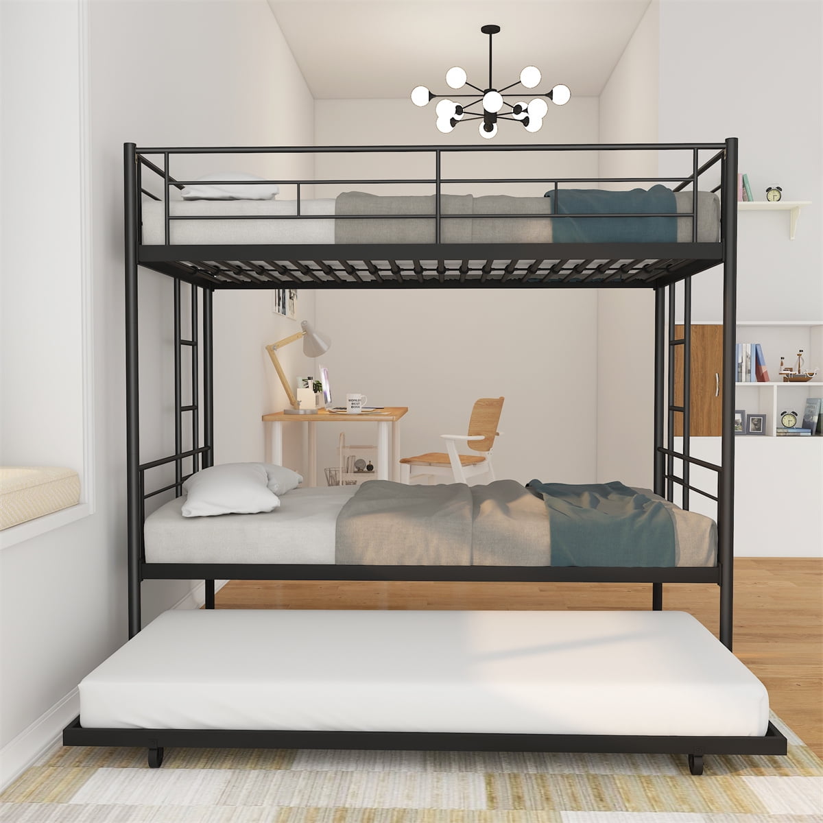 Metal Twin Over Twin Bunk Beds with Trundle Bed, Twin Bunk Beds for ...