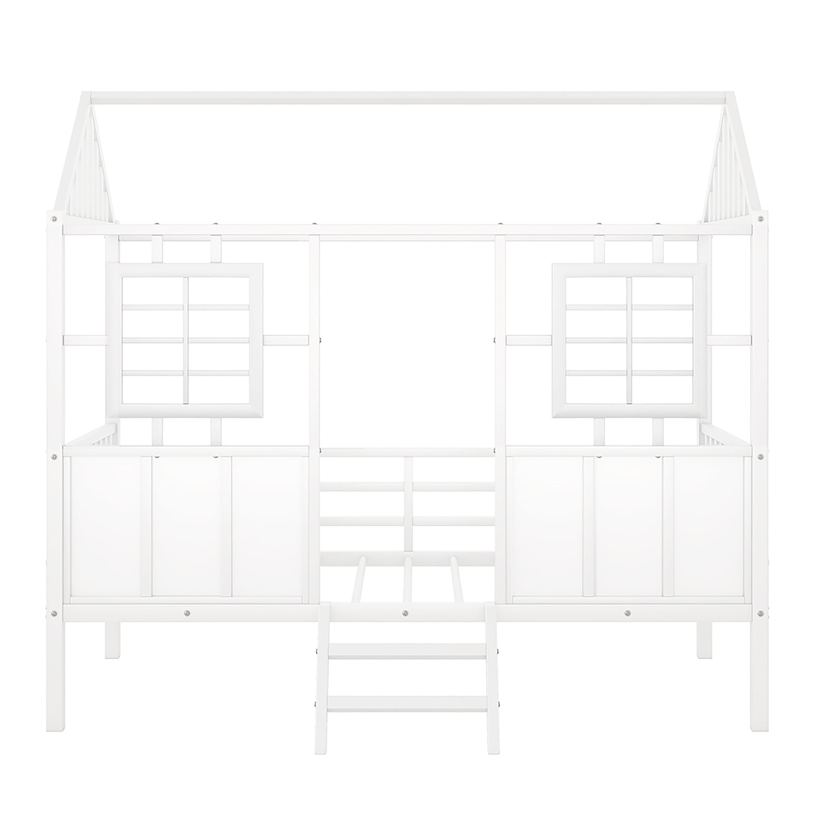 Metal Twin Size House Bed,Semi-enclosed Space Low Loft Bed with Roof 2 ...