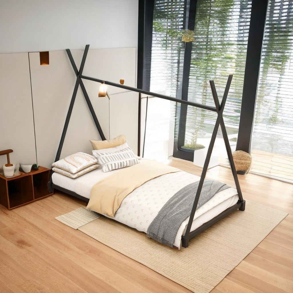 Metal Twin Size House Platform Bed with Triangle Structure, Twin House ...