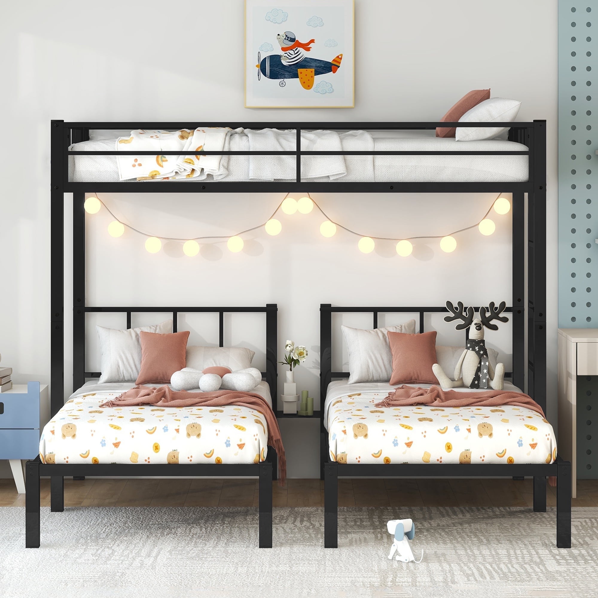 Durable Metal Triple Bunk Bed, Twin over Twin over Twin, Noise Reduced ...