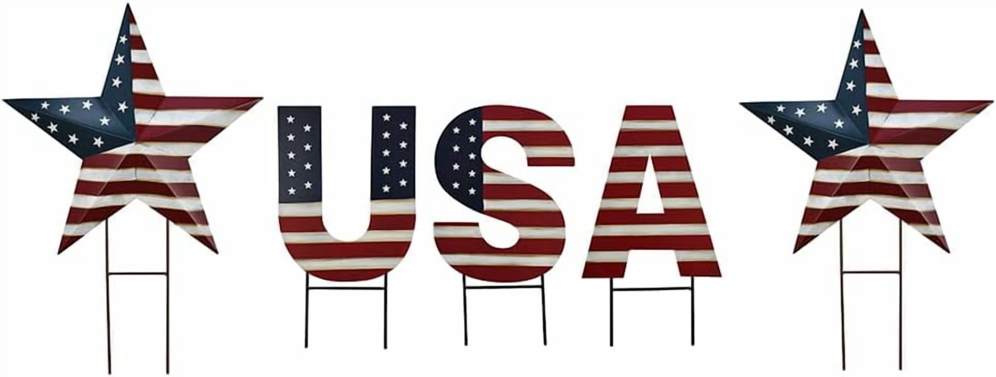 Metal USA Letter Yard Sign with Stake, Patriotic Barn Star Garden Stake ...