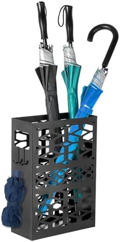 Metal Umbrella Holder with 2 Hooks, Rectangle Umbrella Organizer ...