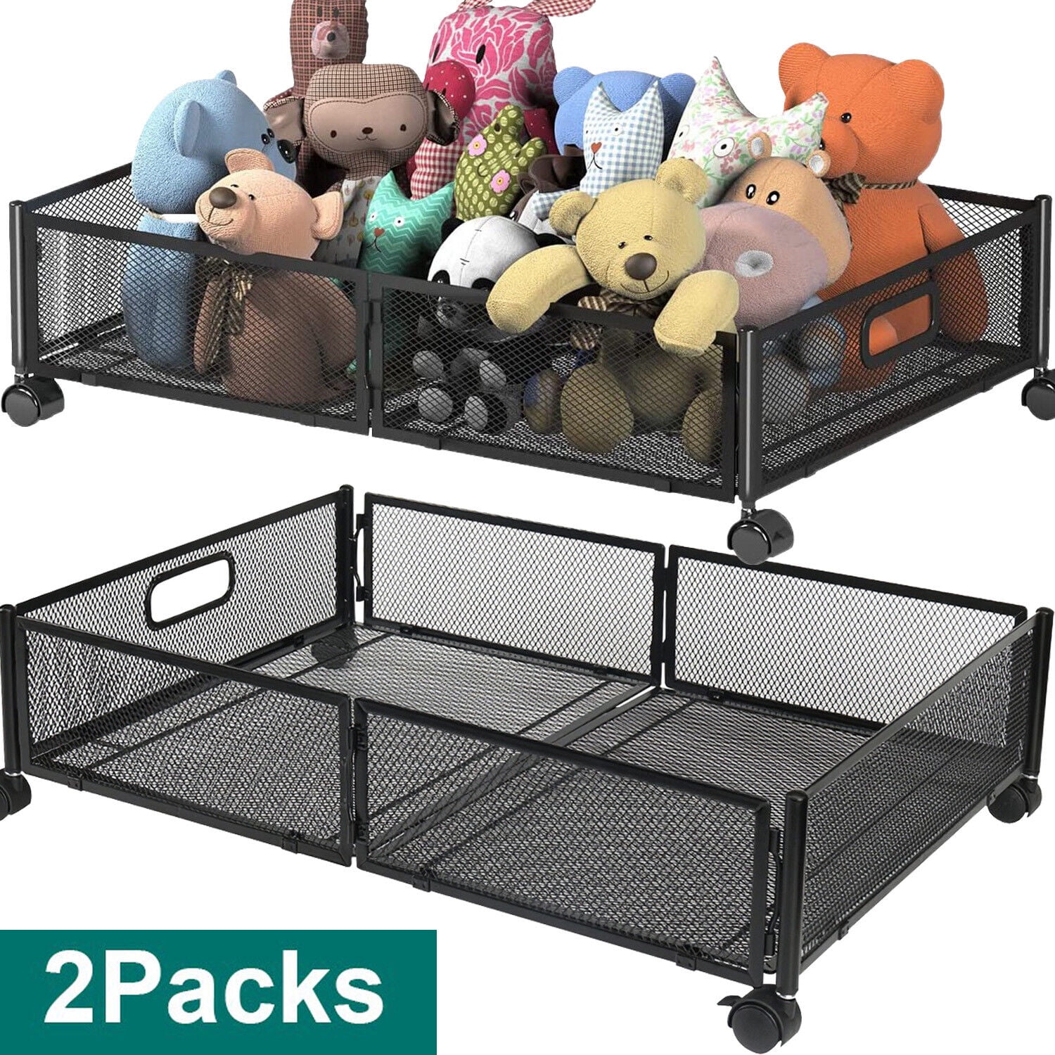 Metal Under Bed Storage Containers Foldable Rolling Storage Bin with ...