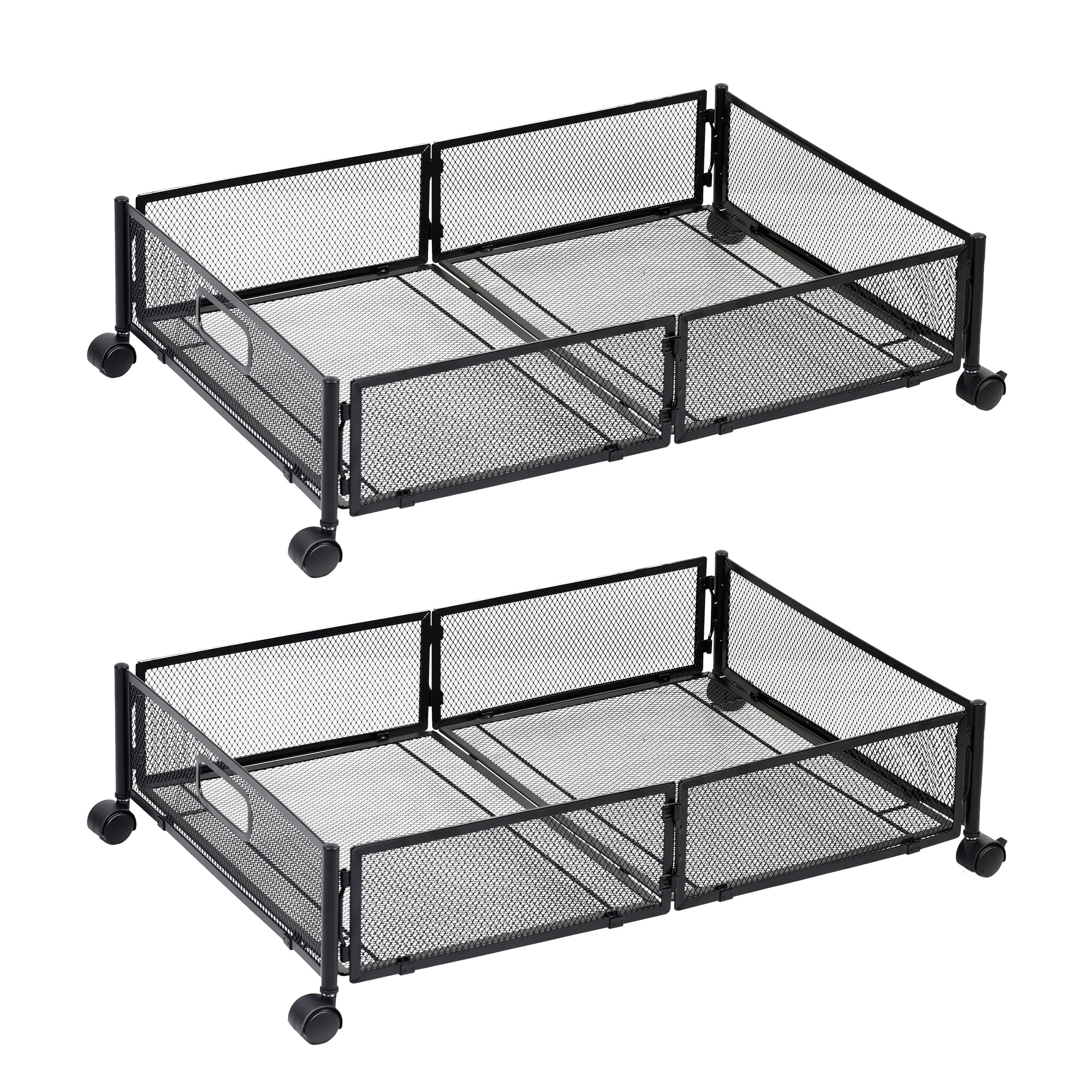 Metal Under Bed Storage with Wheels,Set of 2, Rolling Under Bed Shoes ...