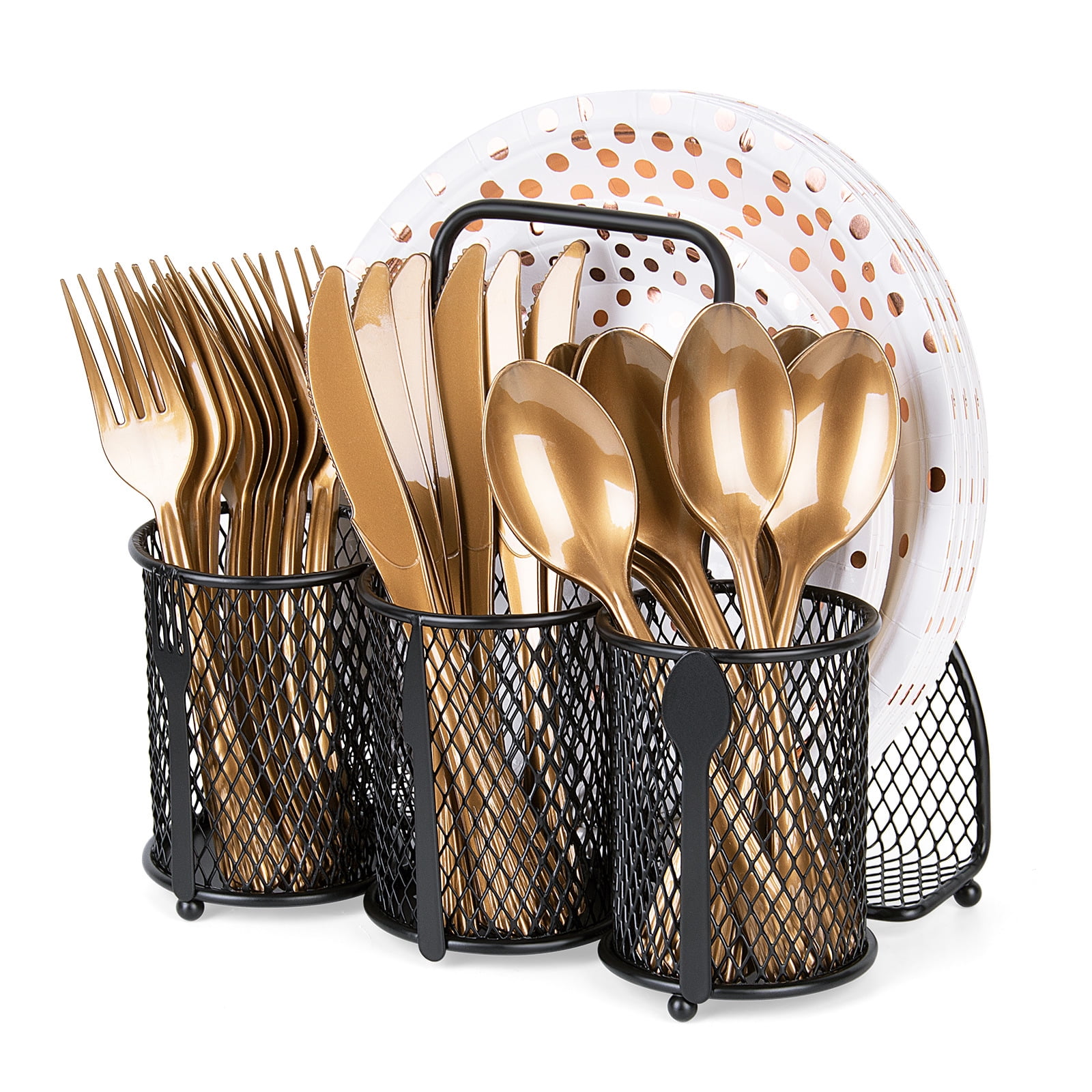 Metal Utensil Caddy Silverware Organizer, Paper Plate Holder Cutlery ...