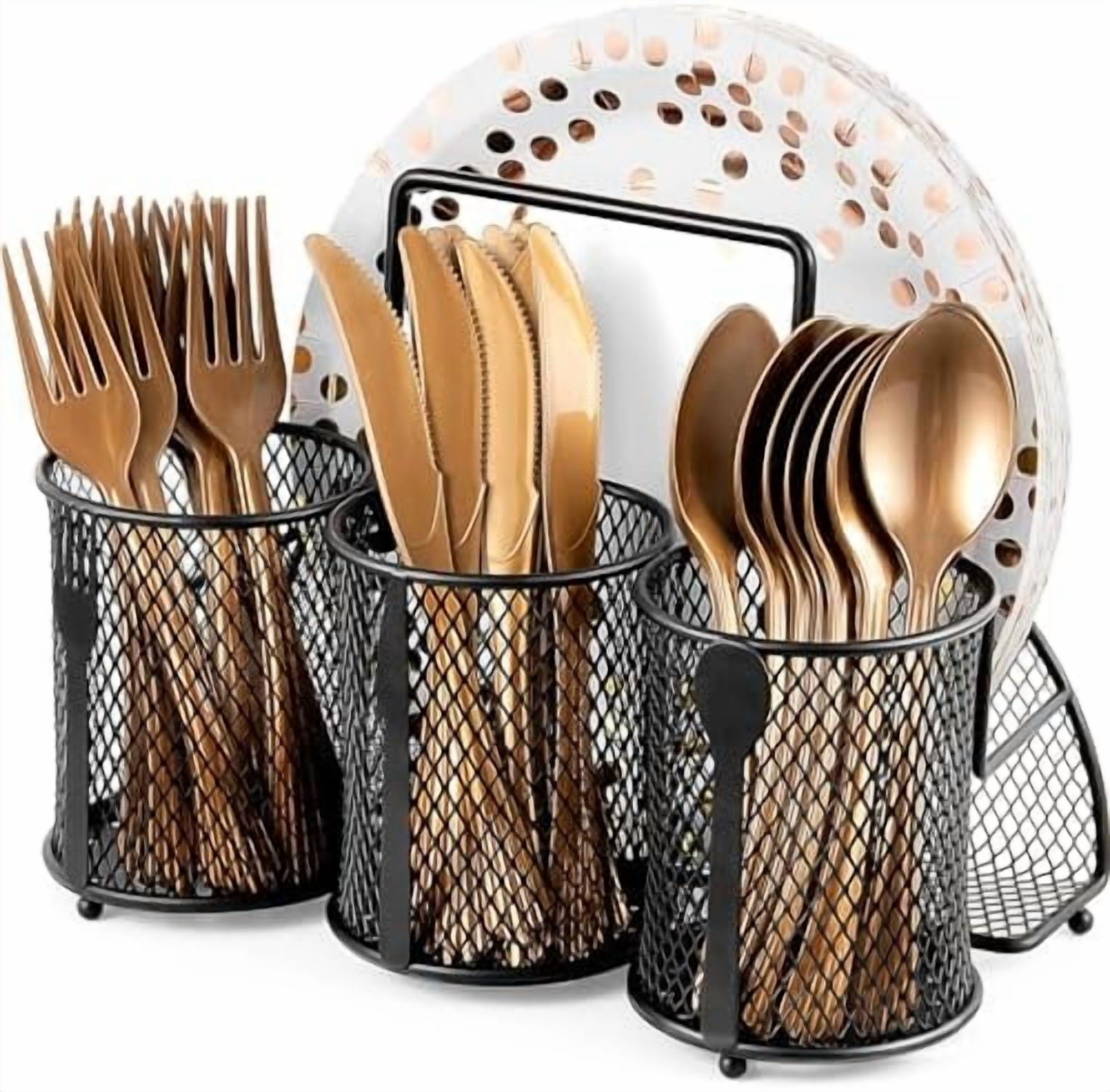 Metal Utensil Caddy Silverware Organizer, Paper Plate Holder Cutlery ...