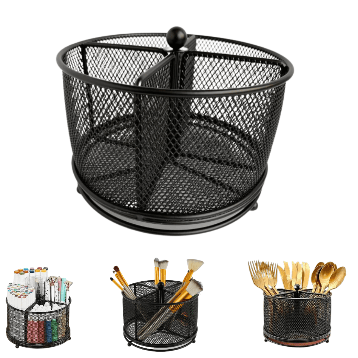 Metal Utensil Holder, Rotating Utensil Caddy, Fork Spoon Silverware ...