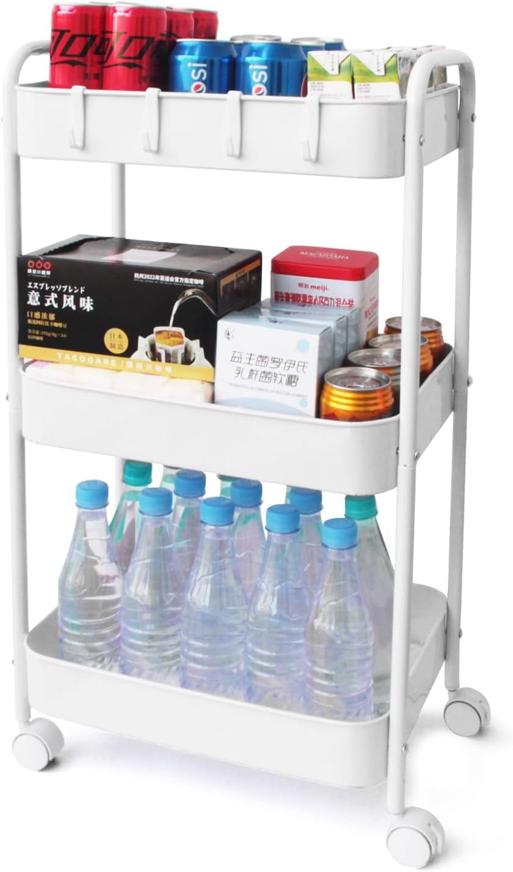 Metal Utility Cart with Wheels, Three Tier Rolling Cart Storage ...