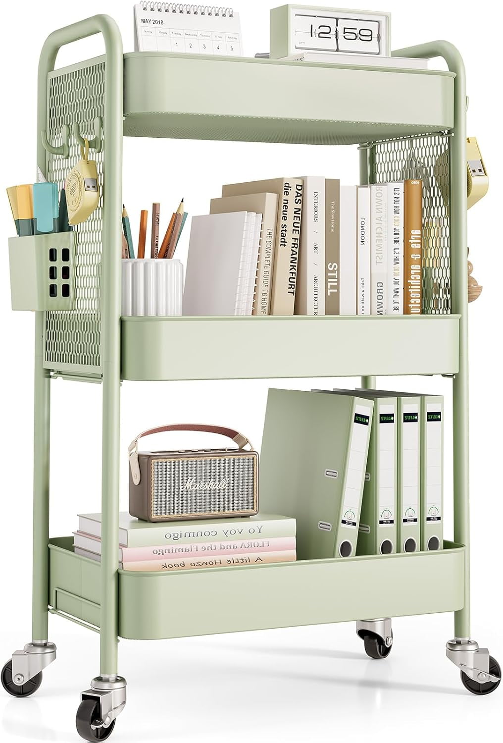 Metal Utility Carts, 3 Tier Rolling Carts with Wheels, Storage ...