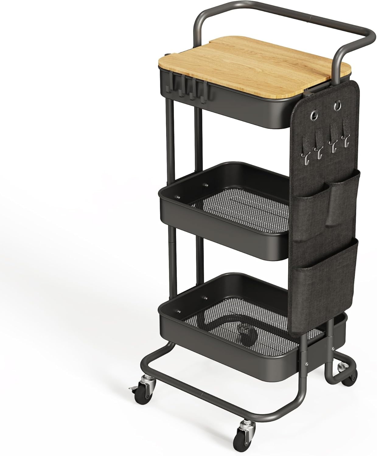 Metal Utility Rolling Cart with Table Top and Side Bags, Tray Storage ...