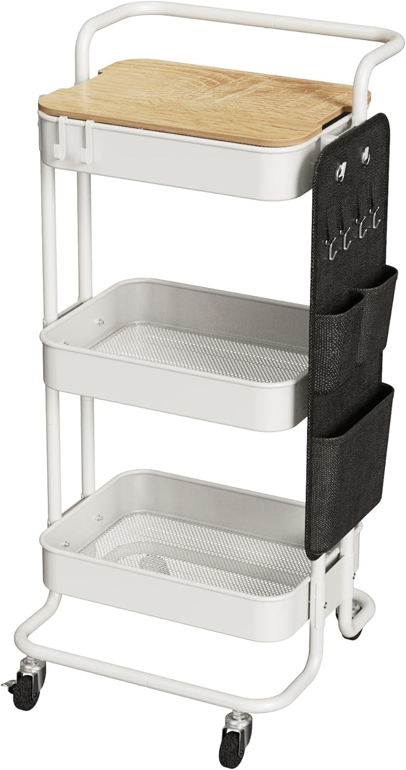 Metal Utility Rolling Cart with Table Top and Side Bags, Tray Storage ...