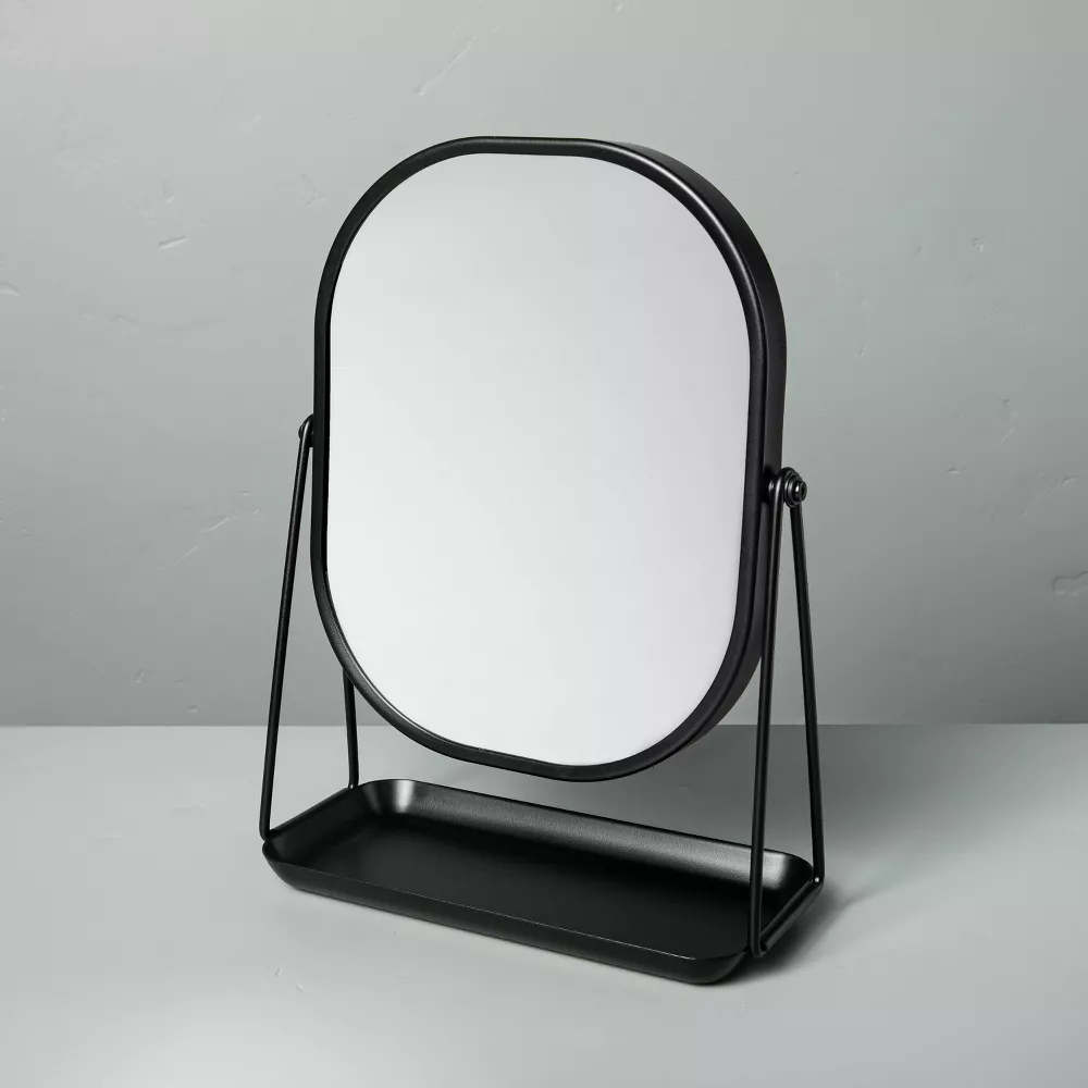 Metal Vanity Flip Mirror with Tray Black: Swivel, 2-Sided, Desk/Table ...