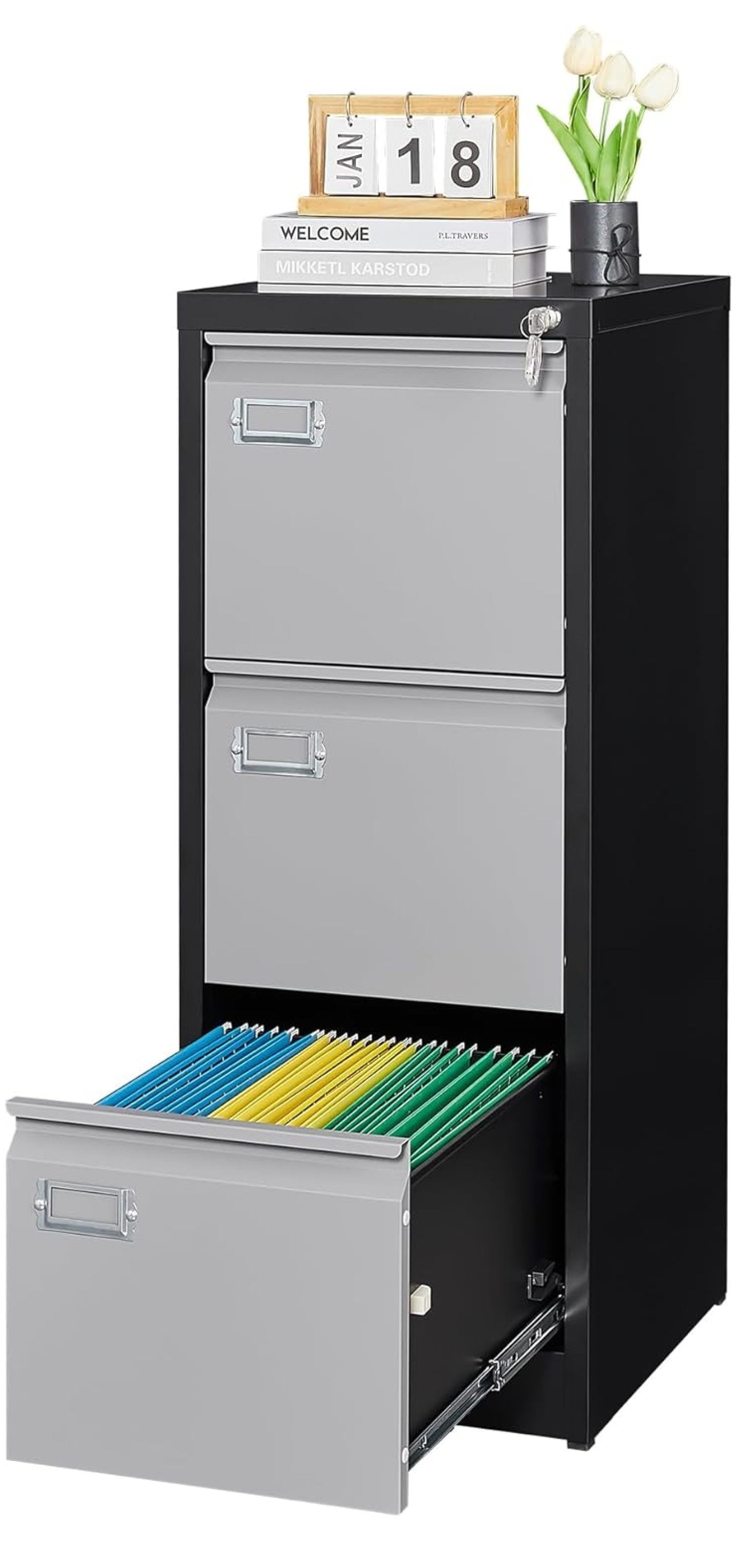 Metal Vertical File Cabinet with Lock，Narrow Filing Cabinets Hanging ...