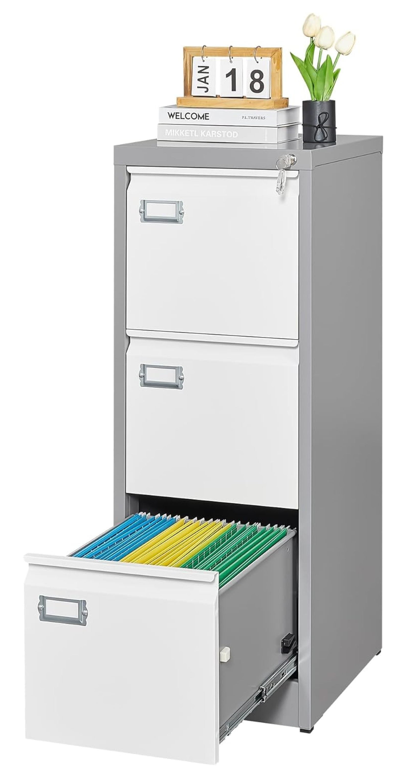 Metal Vertical File Cabinet with Lock，Narrow Filing Cabinets Hanging ...