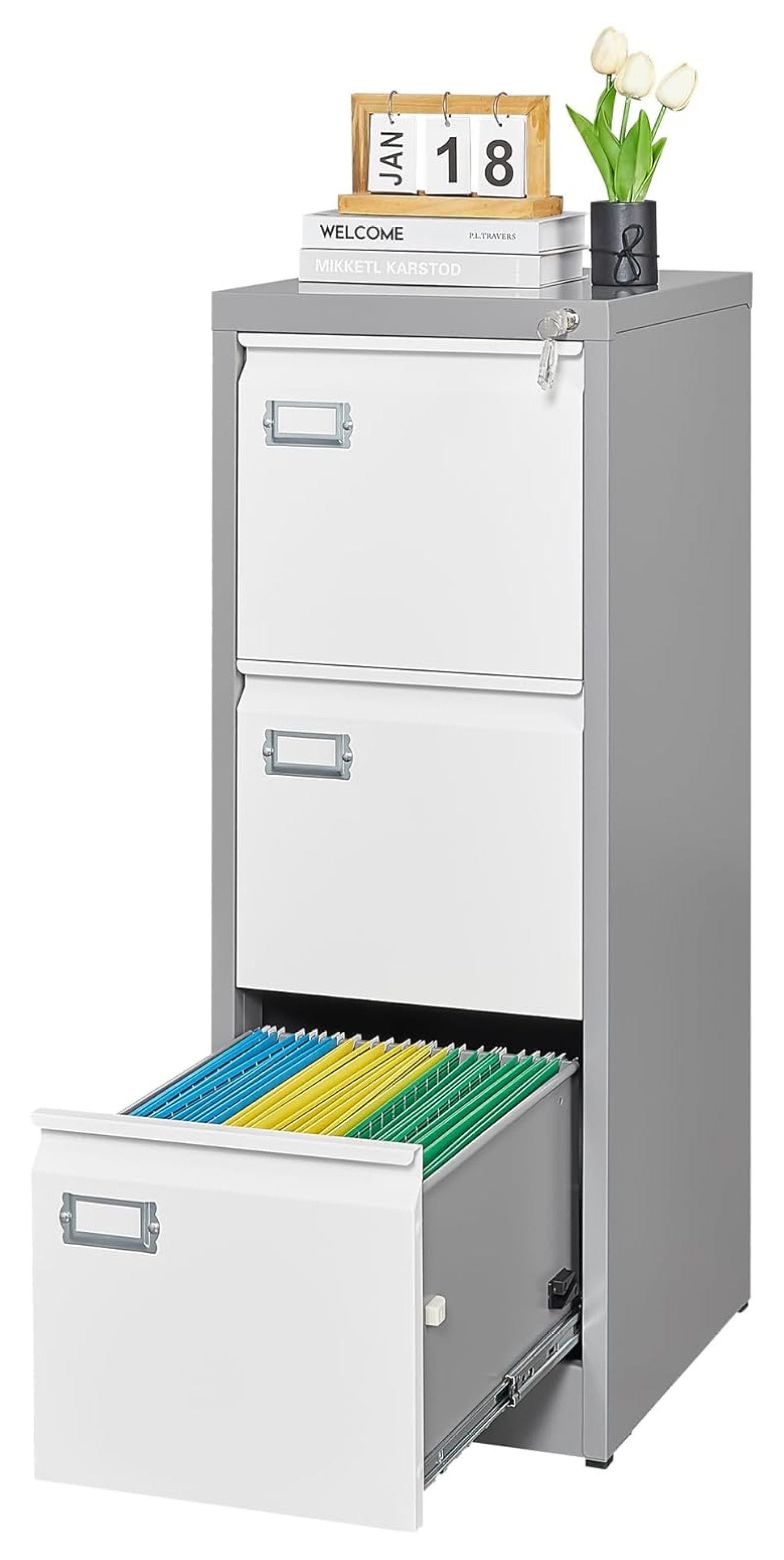 Metal Vertical File Cabinet with Lock，Narrow Filing Cabinets Hanging ...