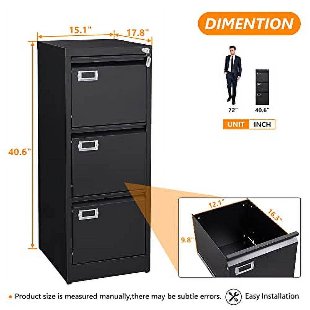 Metal Vertical File Storage Cabinet, 3 Drawer File Cabinet with Lock ...