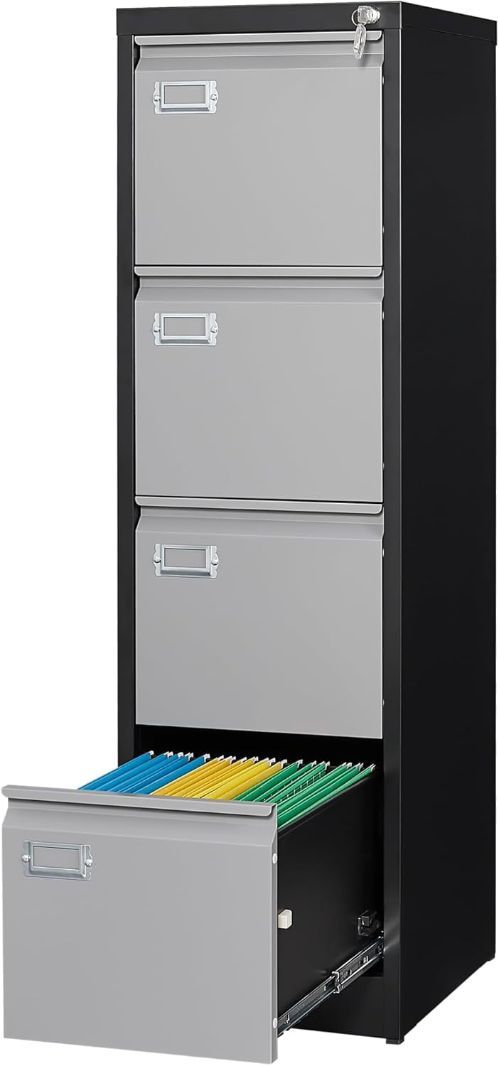 Metal Vertical File Storage Cabinet, 4 Drawer File Cabinet with Lock ...