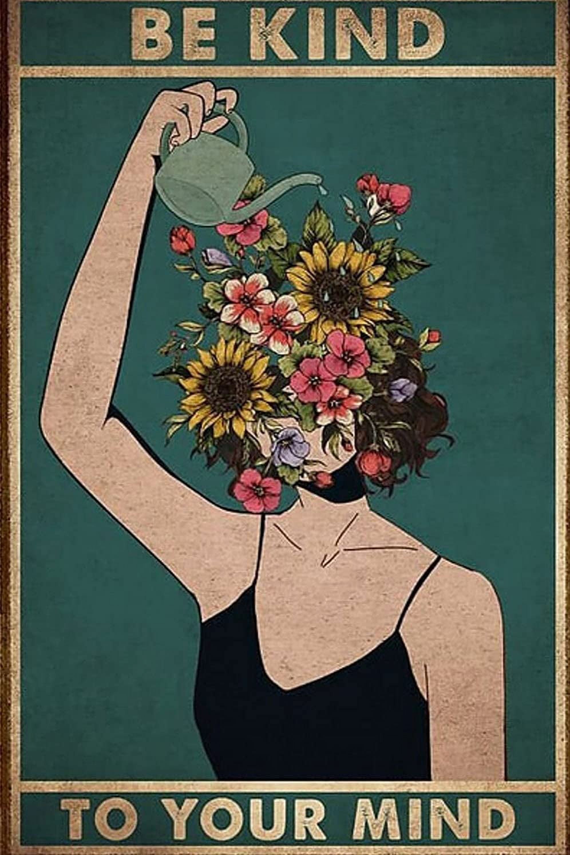 Metal Vintage Tin Sign Be Kind to Your Mind, Land Lady Gift, Floral ...
