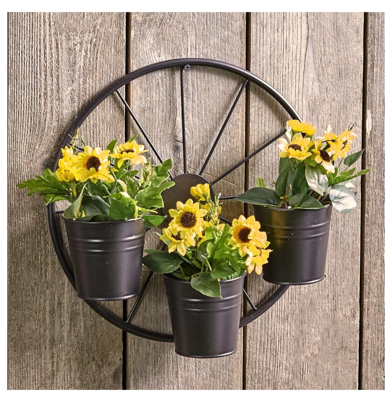 Metal Wagon Wheel Garden Planter for Outdoors - Outdoor Fence Accent ...