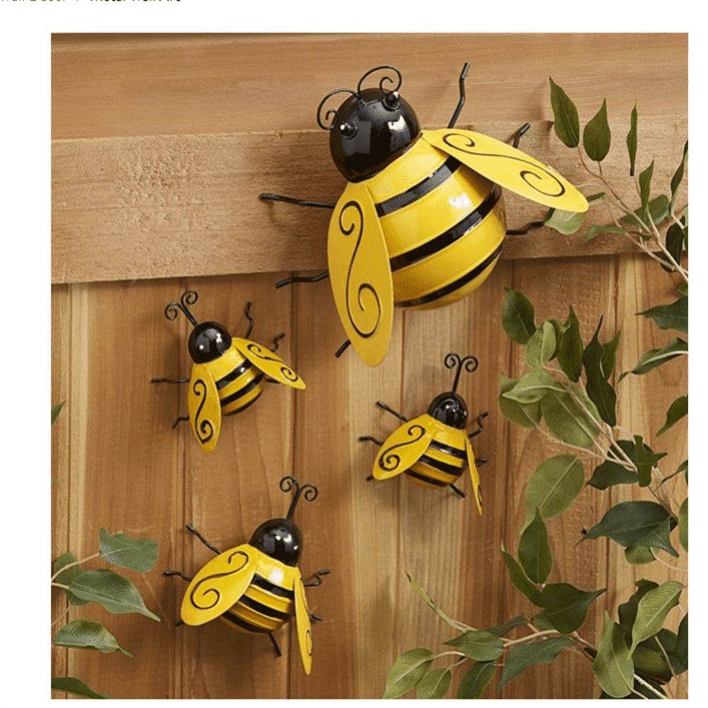 Metal Wall Art, 4PCS Metal Bumble Bee Wall Decor, 3D Iron Bee Art ...