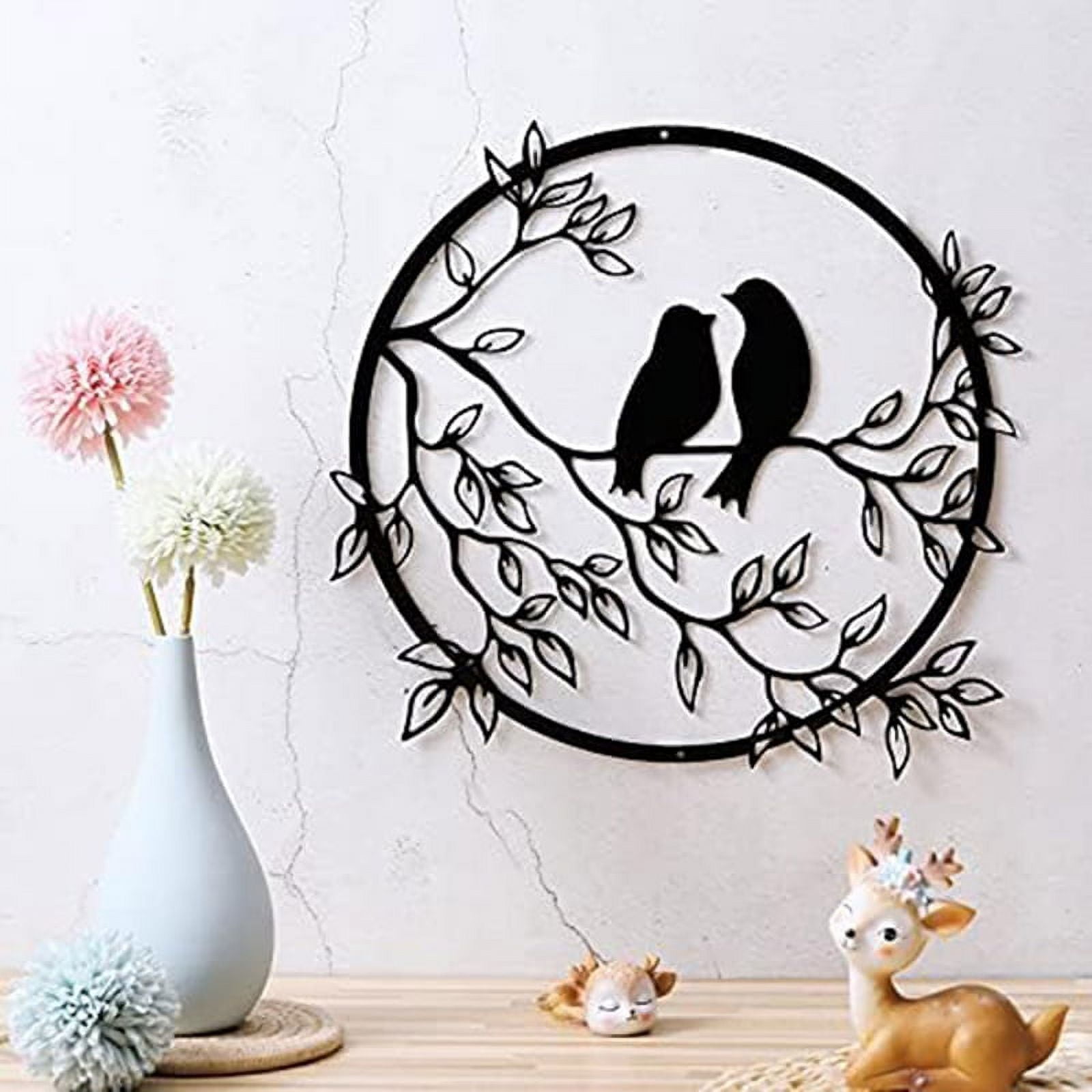 Metal Wall Art Bird on Tree Branch Silhouette Decor for Living Room ...