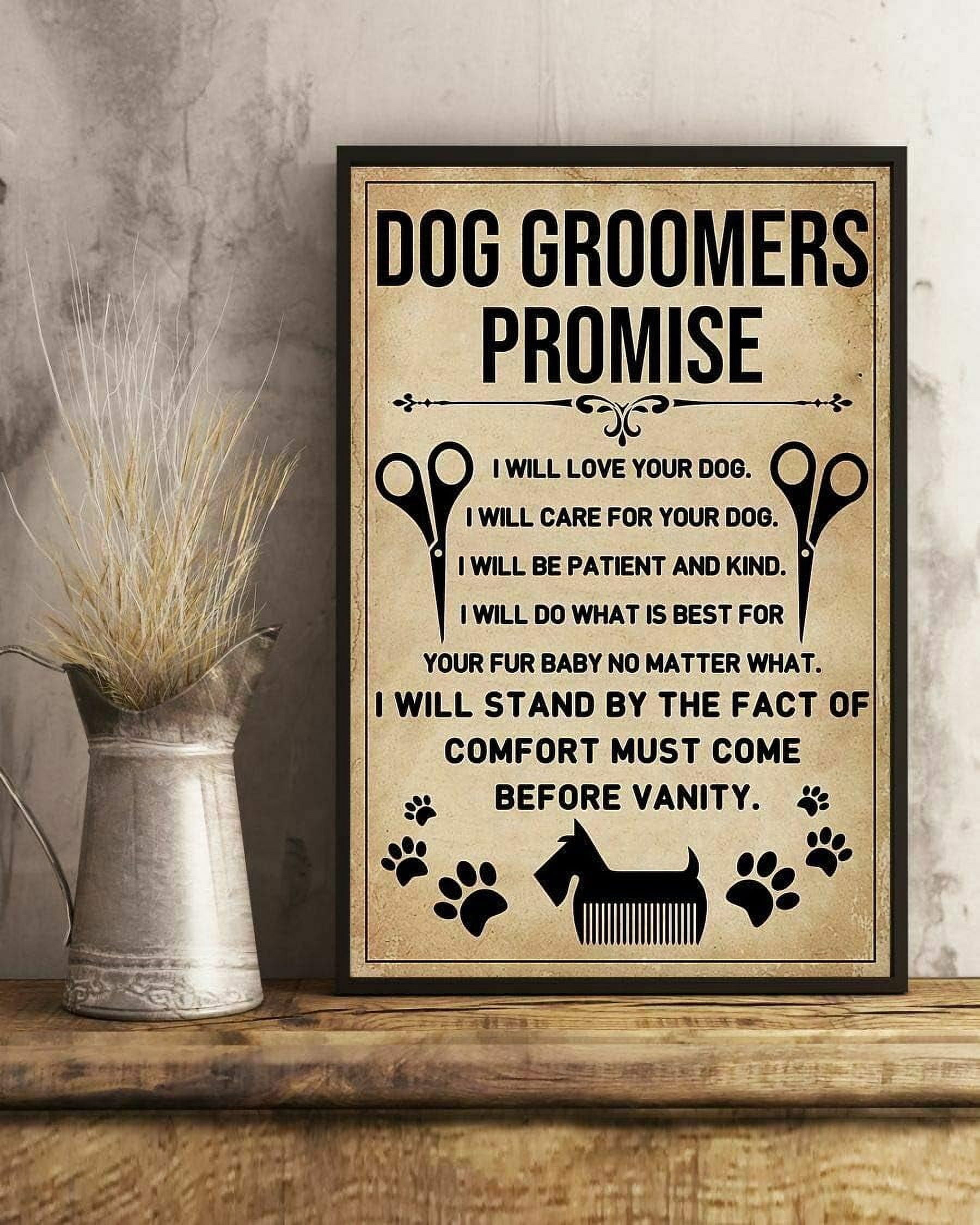 Metal Wall Art For Bedroom Dog Groomers Promise Vertical Tin Sign ...