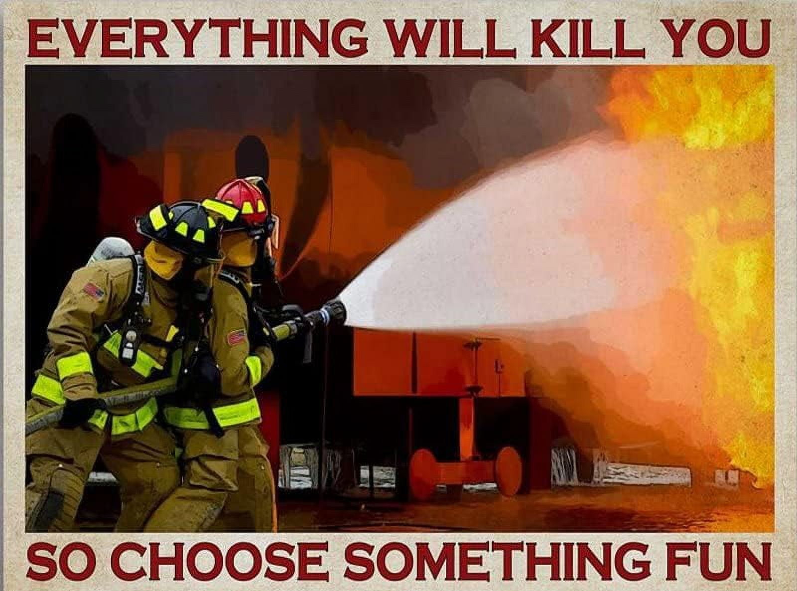 Metal Wall Art for Living Room Retro Tin Sign Firefighter Poster ...