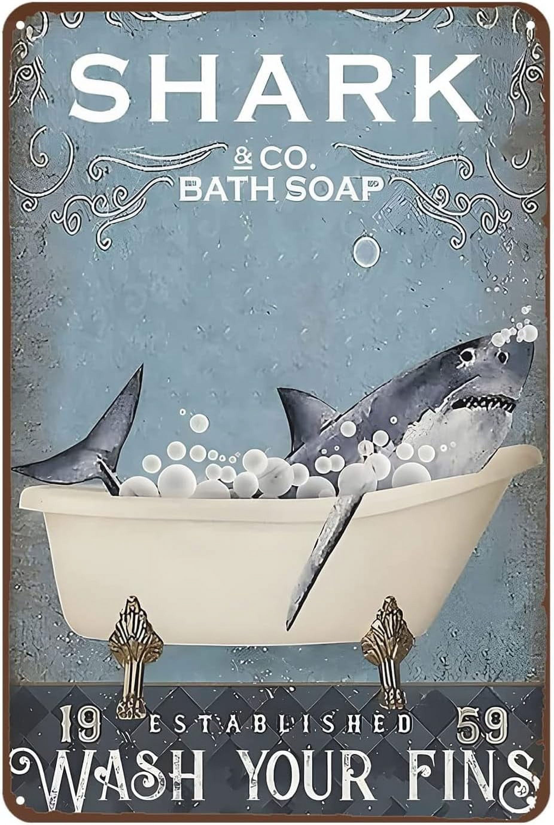 Metal Wall Art Vintage Metal Sign Shark Wash Your Fins Funny Bathroom ...