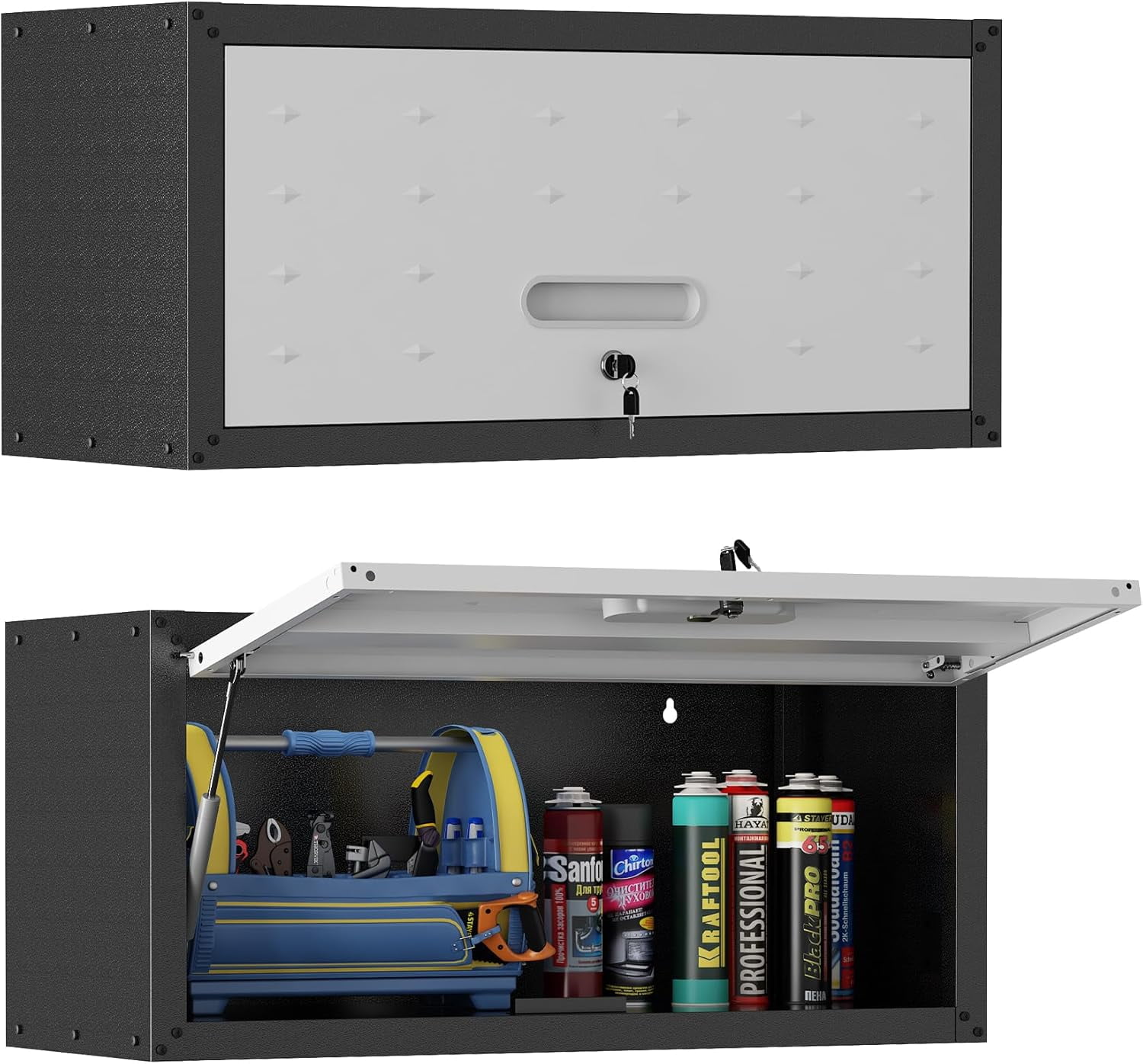 Metal Wall Cabinet with Up-flip Door,Heavy Duty Garage Wall Mounted ...