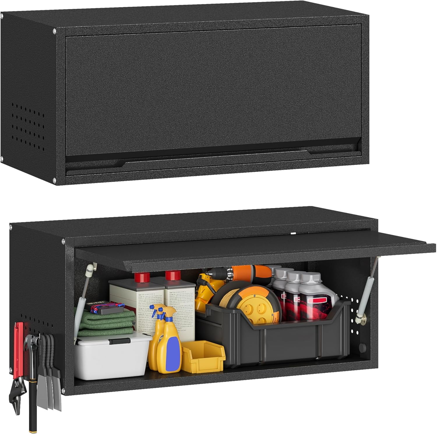 Metal Wall Cabinet with Adjustable Shelf and Up-Flip Door for Garage ...