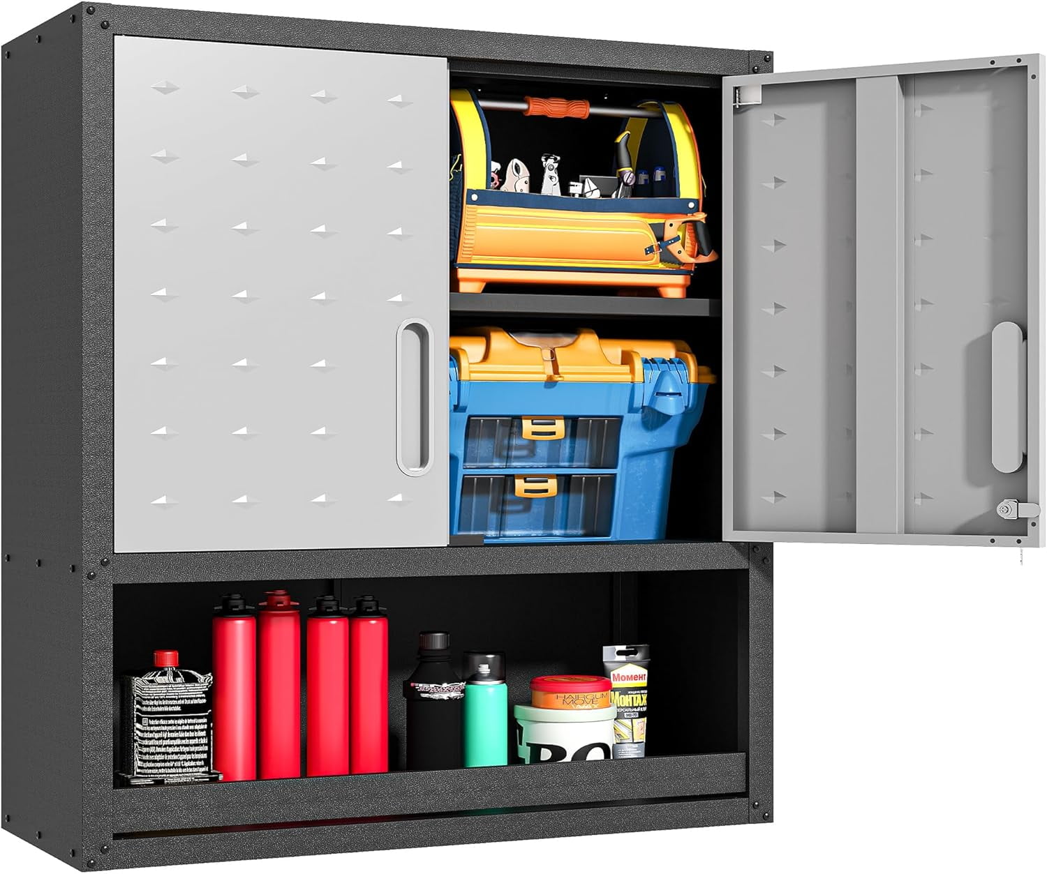 Metal Wall Cabinets with Doors and Shelves Black and Gray Garage ...